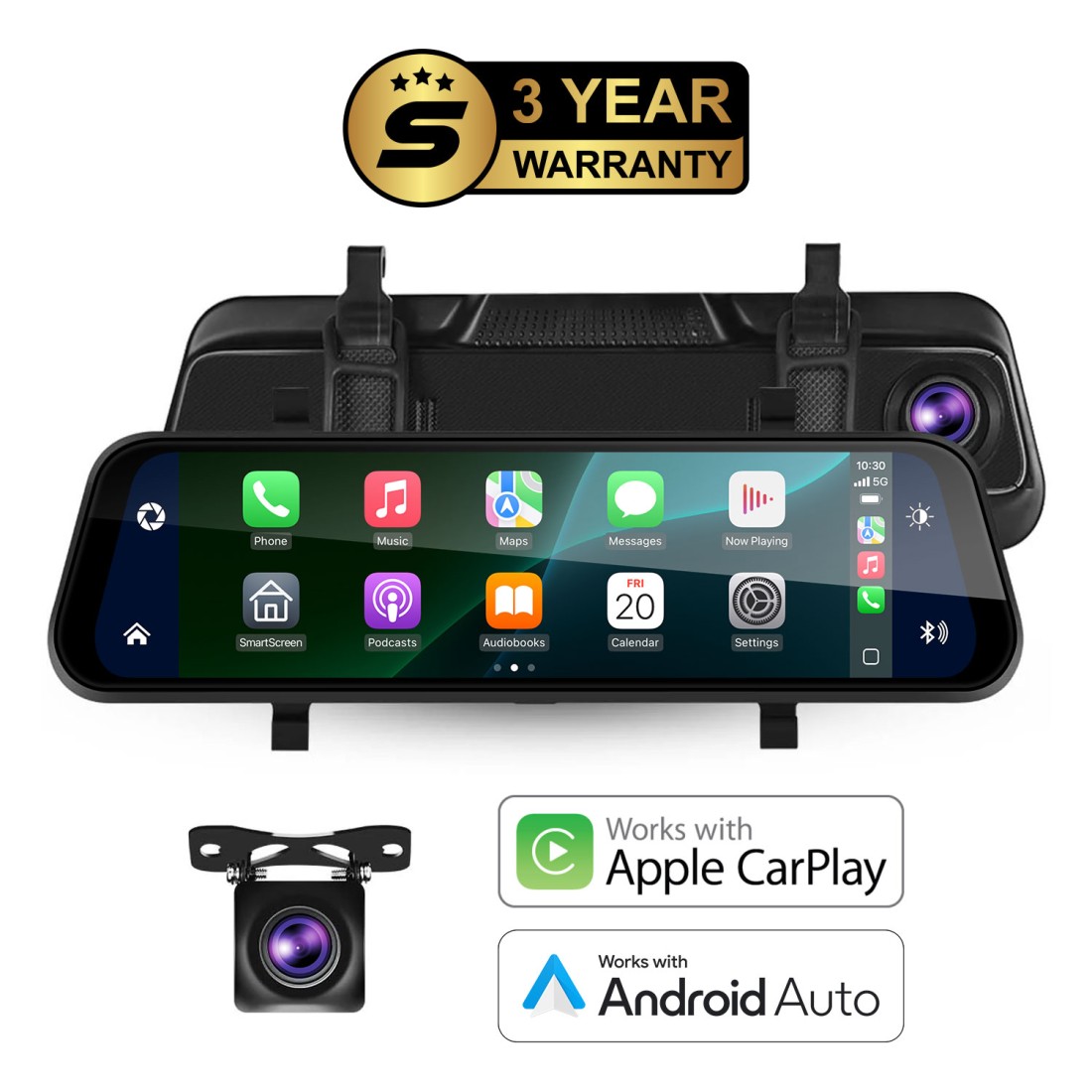 S910 Apple CarPlay/Android Auto Mirror Monitor with Dash Cam | Steel ...