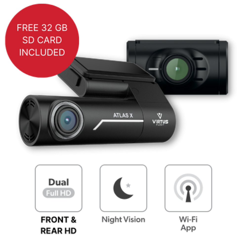 Atlas X - 2 Chanel Front & Rear Camera - 1080P Wifi Mobile View - Built ...
